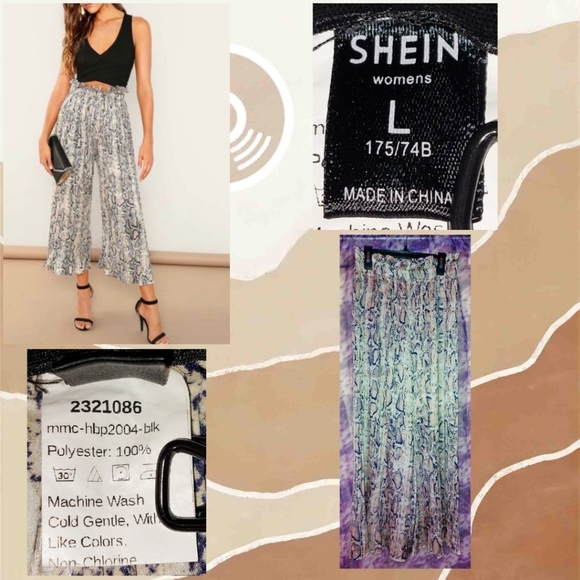 SHEIN | Pants & Jumpsuits | Shein Creammulti Hiwaist Pleated Snakeskin ...